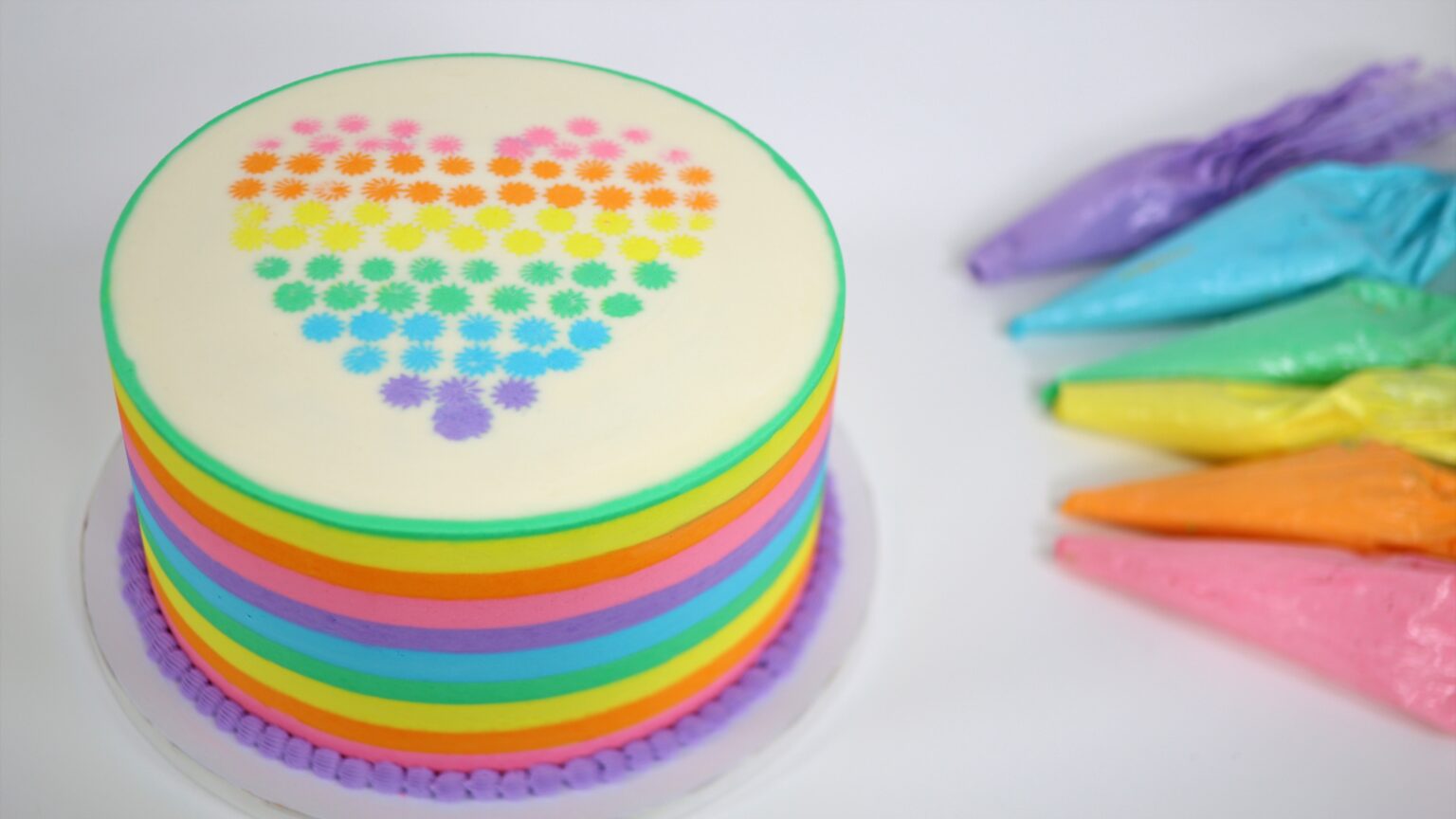 Rainbow Striped Cake with Heart - British Girl Bakes