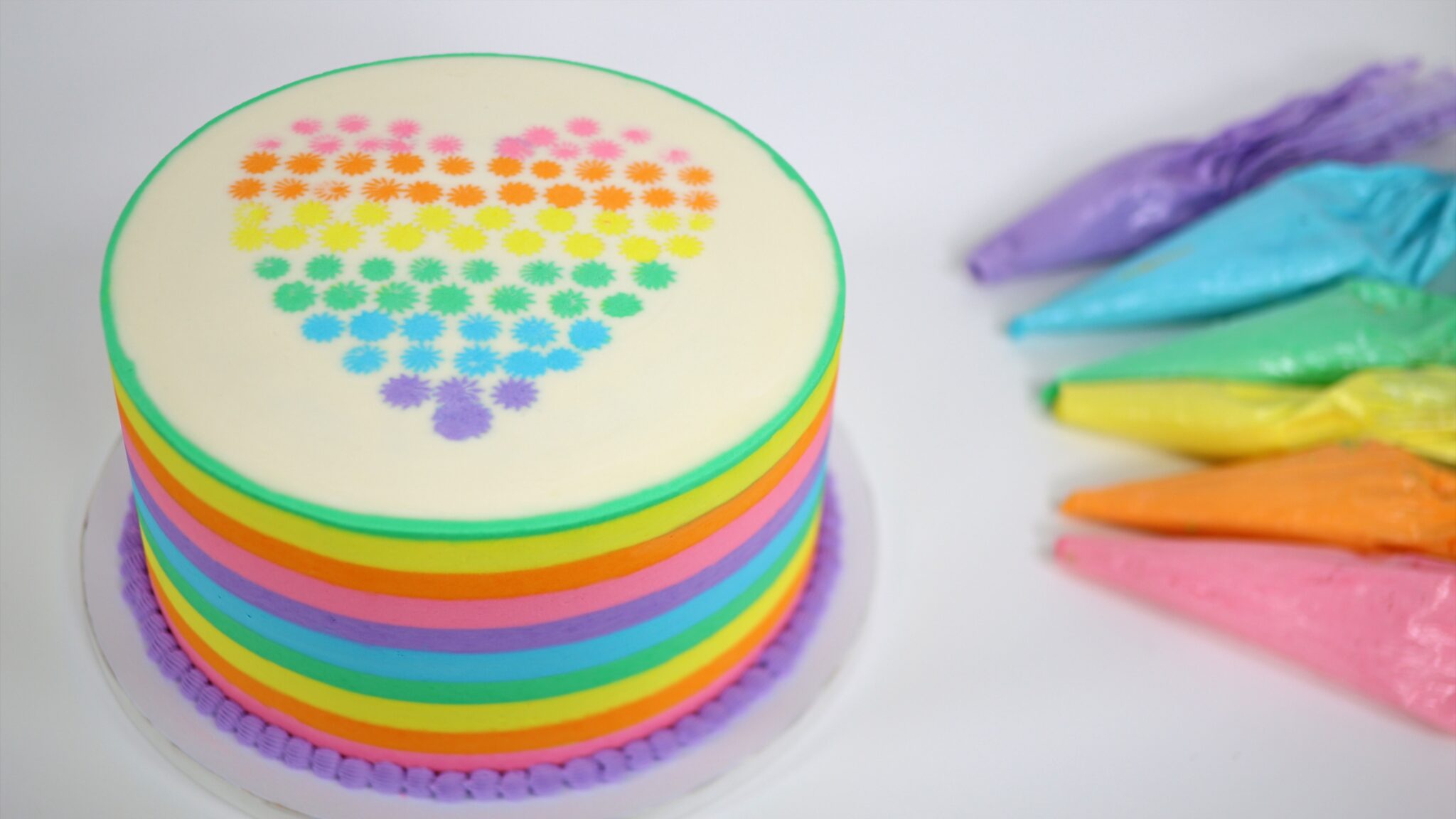 Rainbow Striped Cake with Heart - British Girl Bakes