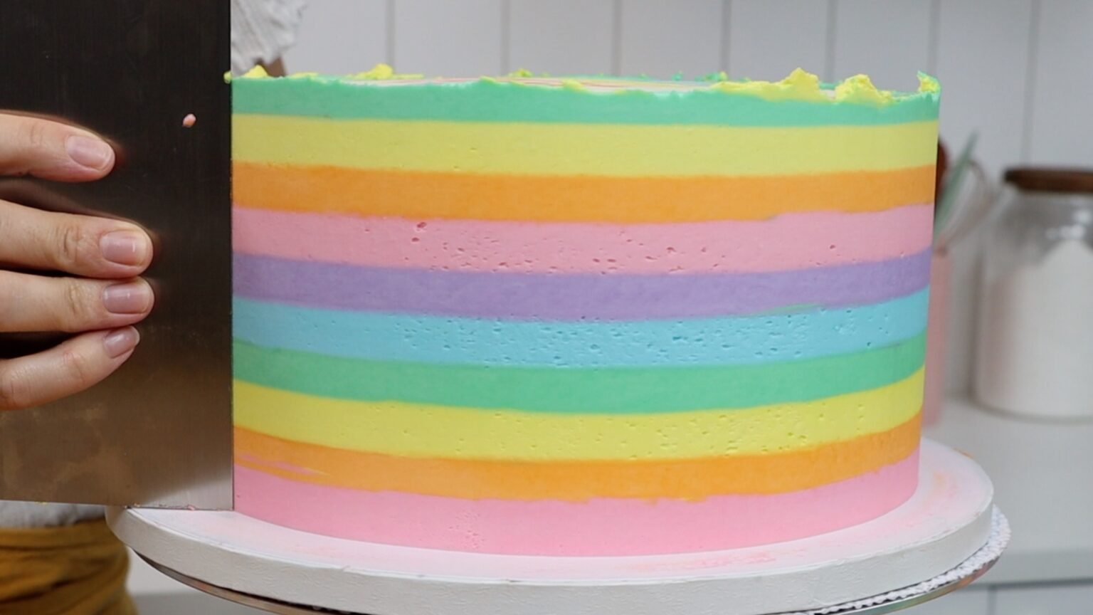 Rainbow Striped Cake with Heart - British Girl Bakes