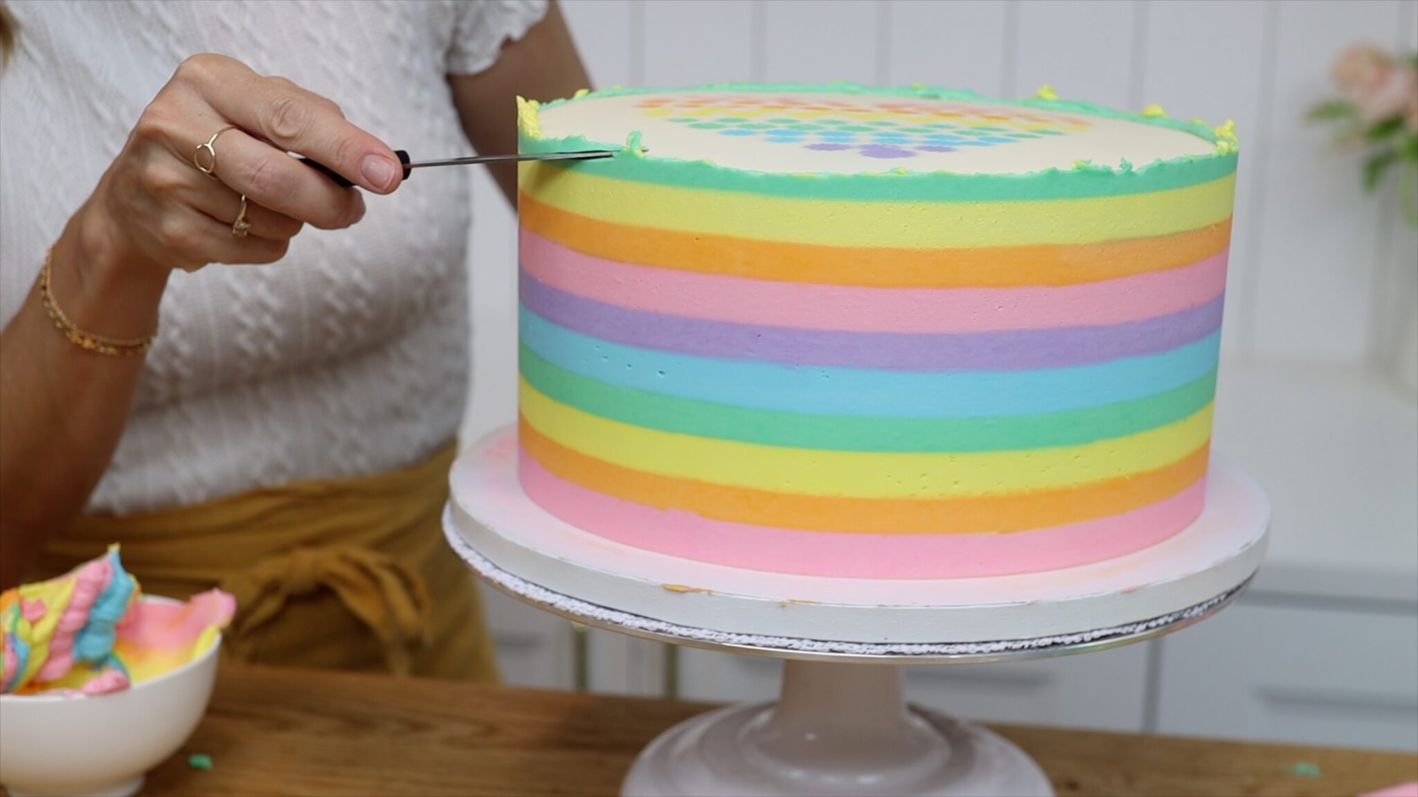 Rainbow Striped Cake with Heart - British Girl Bakes