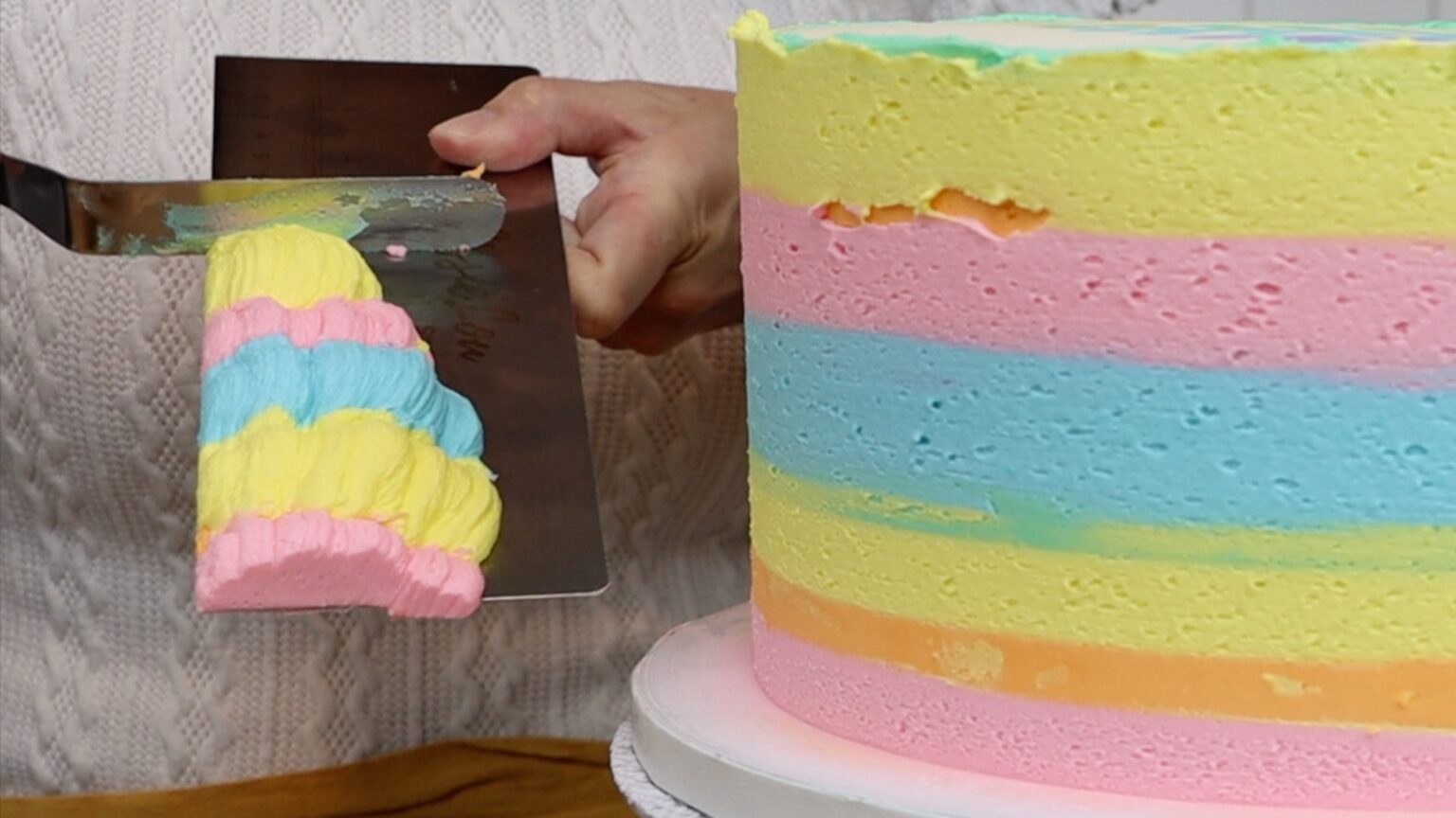Rainbow Striped Cake with Heart - British Girl Bakes