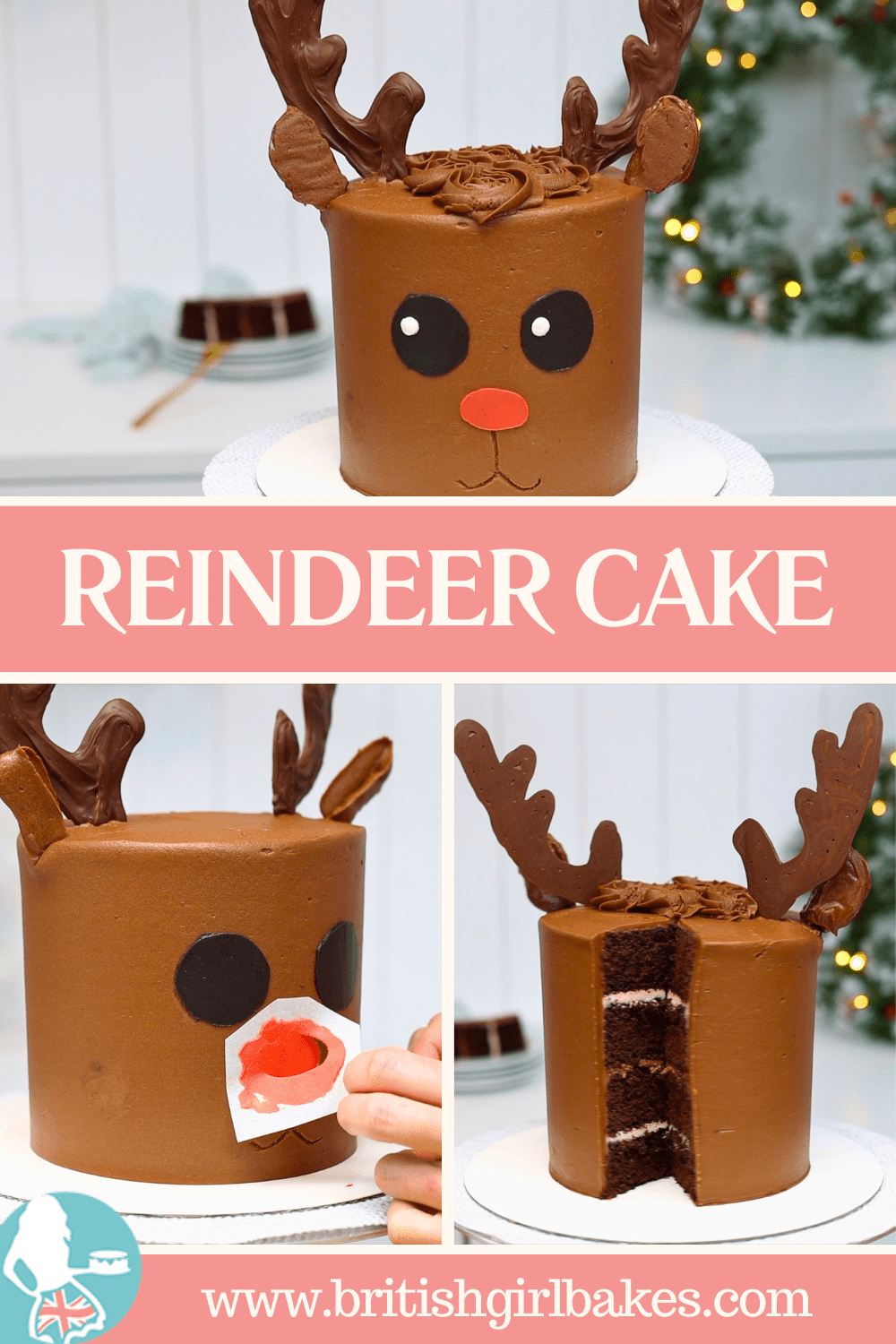 Easy Reindeer Cake - British Girl Bakes
